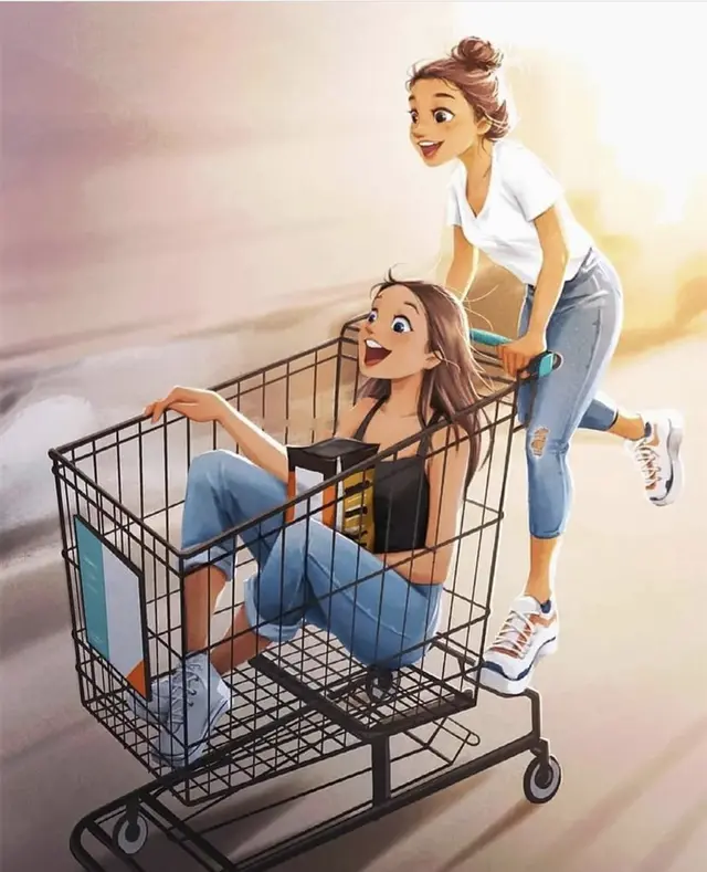 Use cartoons to describe the leisurely life of girls, such a day is not ...