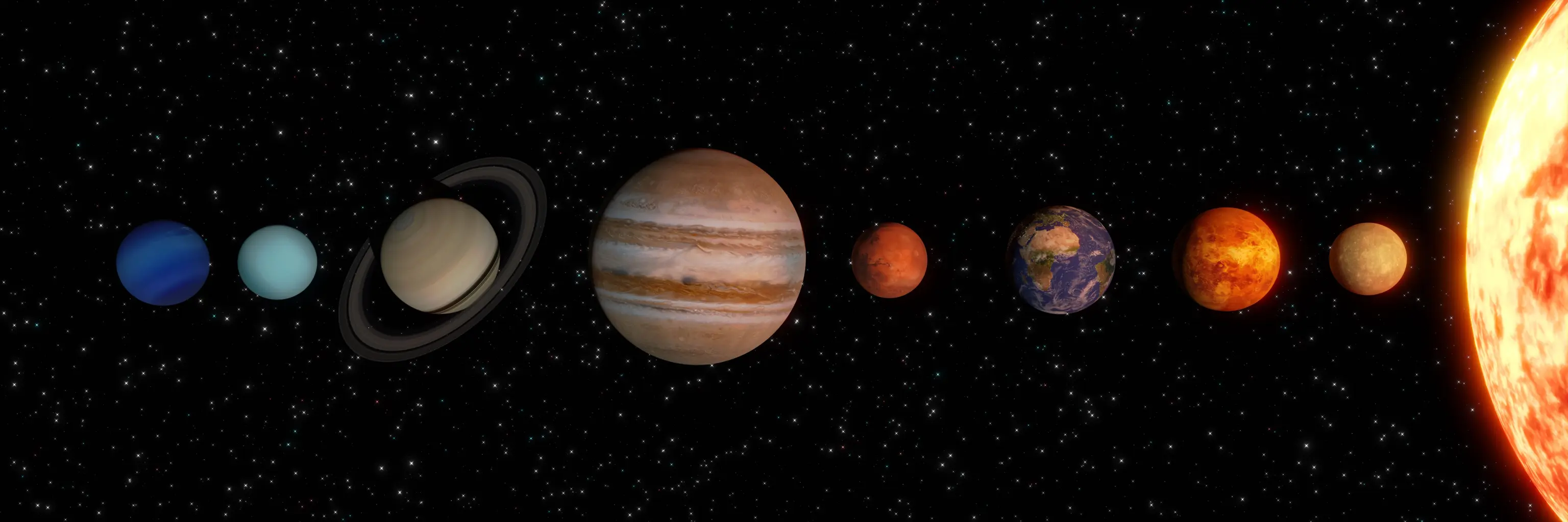 Mercury is slate gray, Venus is pearly white, Earth is bright blue, and ...
