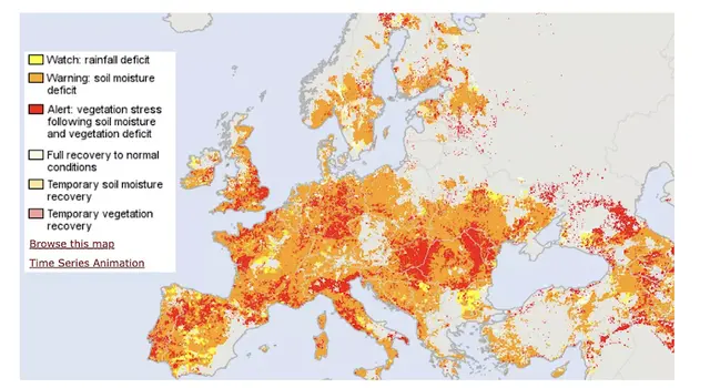On the latest map from the European Drought Observatory, 47% of the EU ...