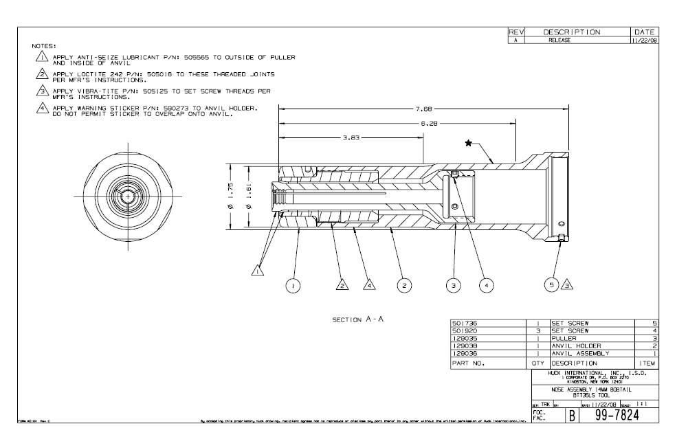 Huck99-7824 MBT-DT14哈克Bobtail锁紧螺栓枪头 - 液压汇